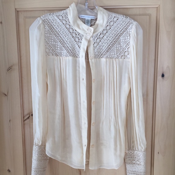 Diane Von Furstenberg | Tops | Dvf Silk And Crochet Blouse | Poshmark